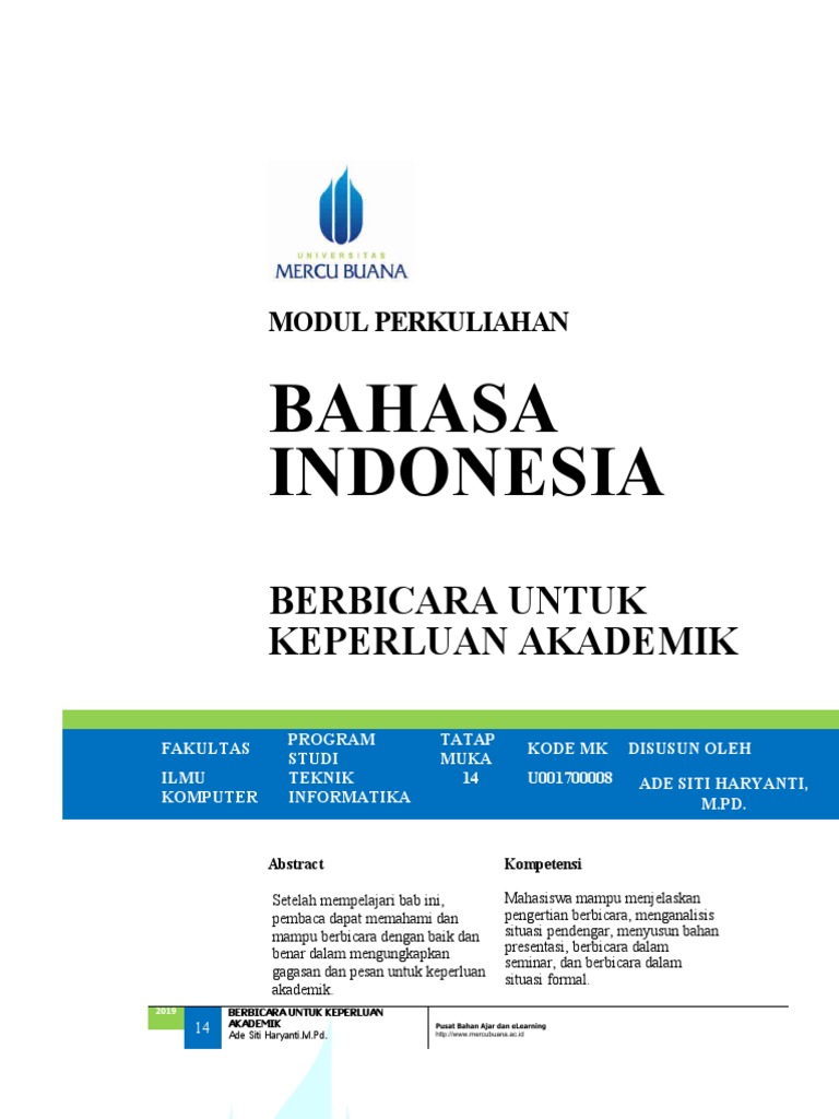 Modul 14 Berbicara Untuk Keperluan Akademik | PDF