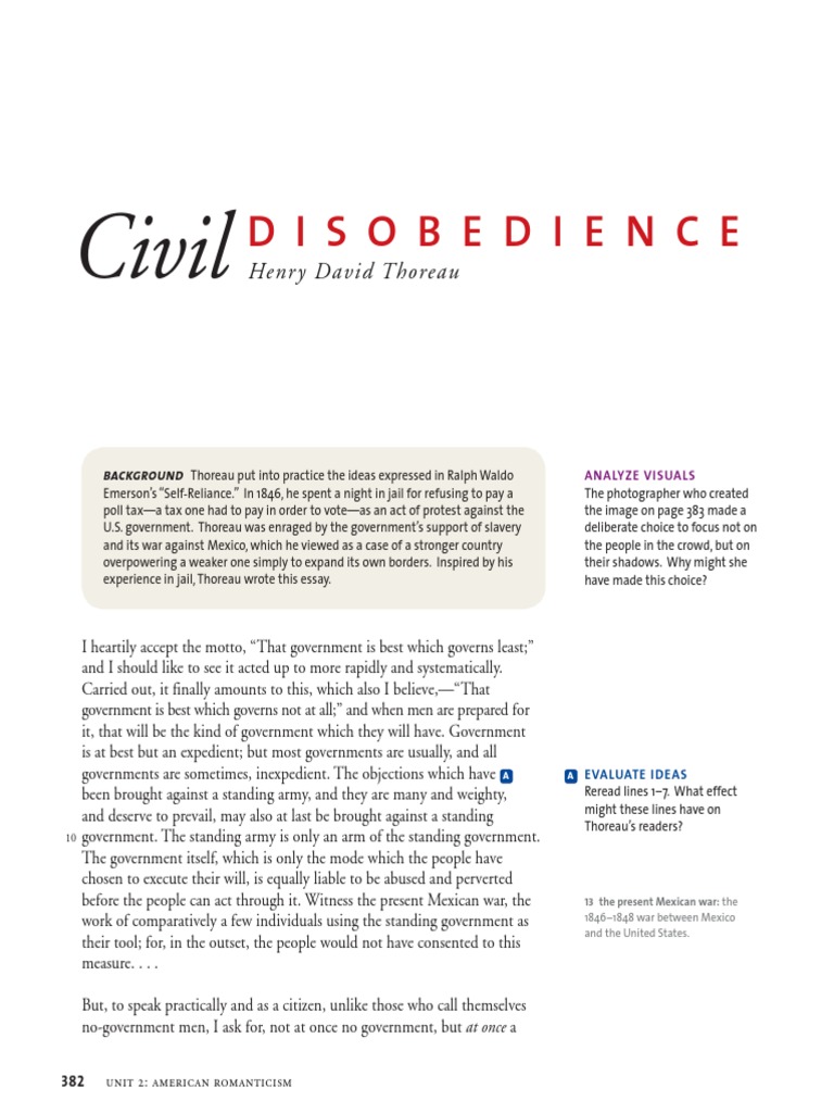 “Civil Disobedience” by Henry David Thoreau (2) | PDF | Civil ...