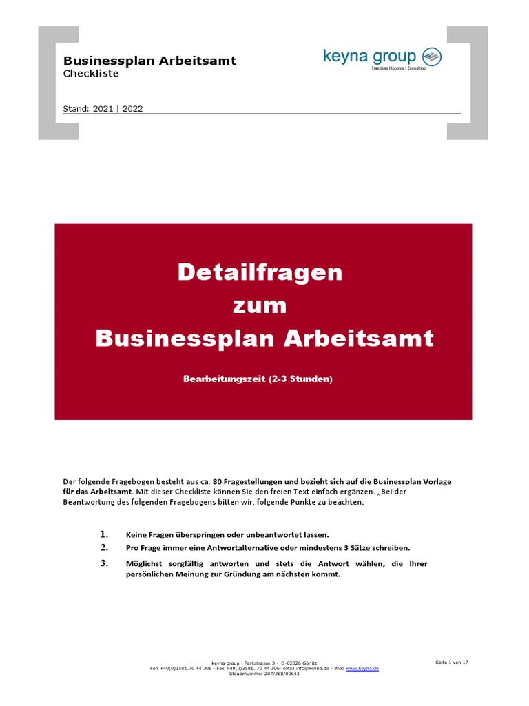 Businessplan-Version S-Muster-Arbeitsamt - Ausf Llhilfe | PDF