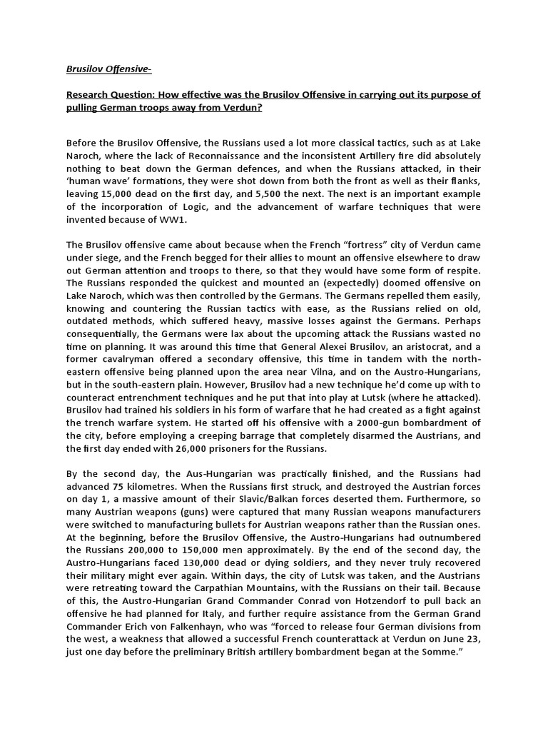 Brusilov Offensive - Research Report | PDF | Battles Of The European ...