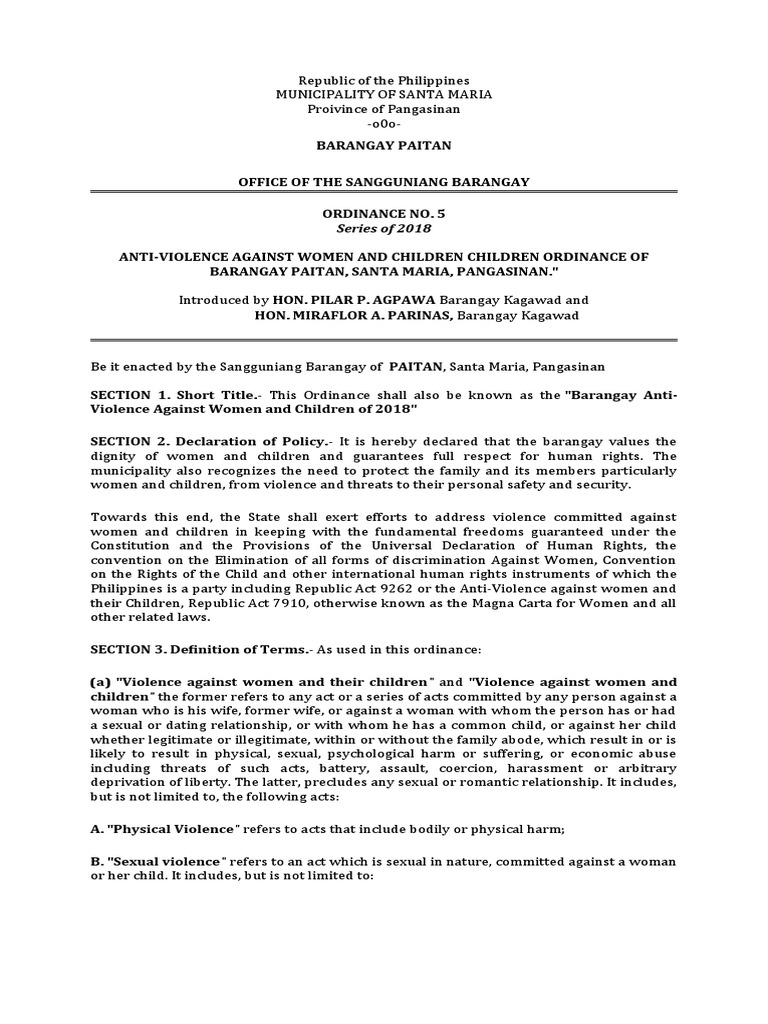 Brgy VAW Desk Ordinance | Download Free PDF | Violence | Domestic Violence