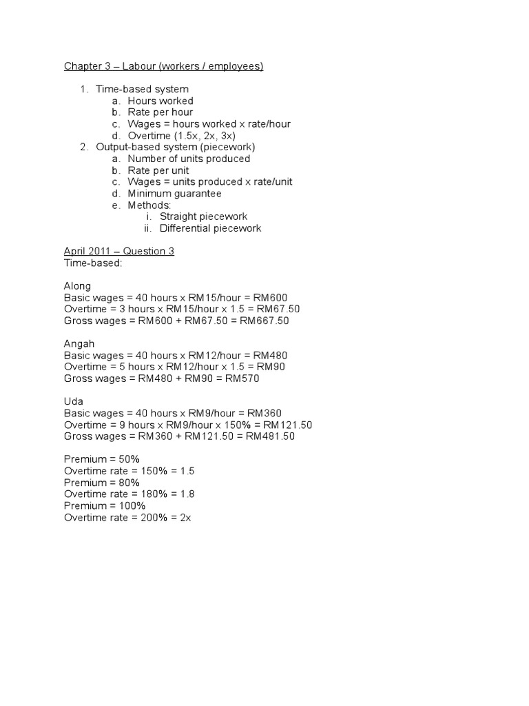 Wage Calculation Methods Guide | PDF | Piece Work | Overtime