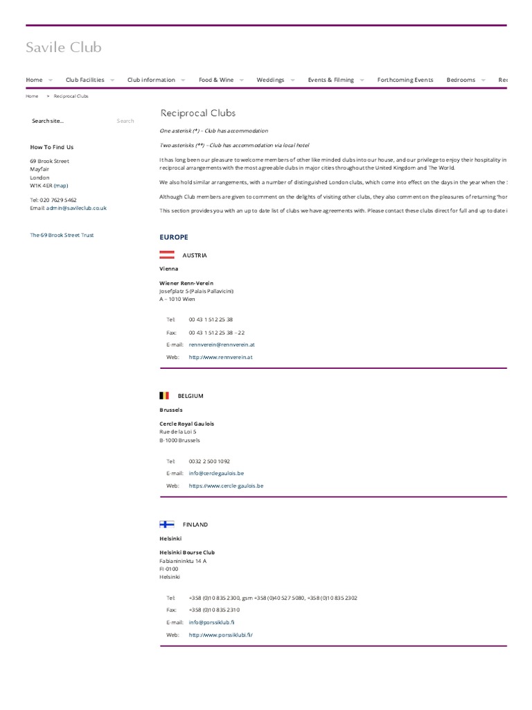Cosmos Club Partners, The Savile Club - Reciprocal Clubs | PDF | Clubs And Societies