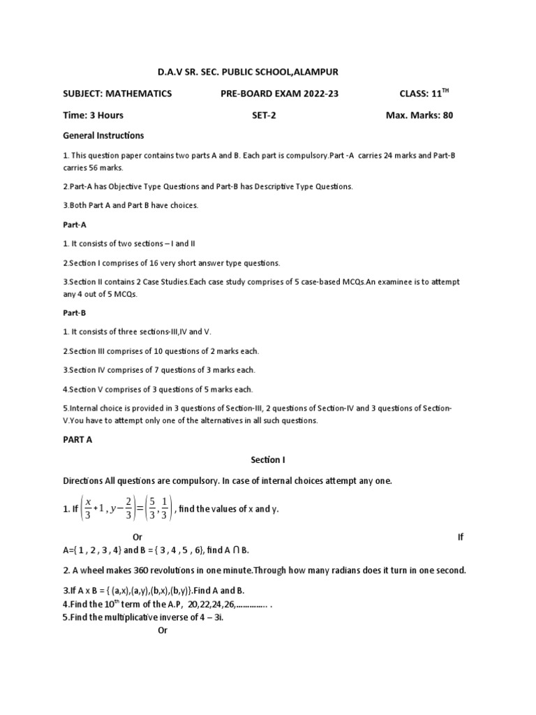 Class Xi Pre-Board Set2 2022-23 | PDF