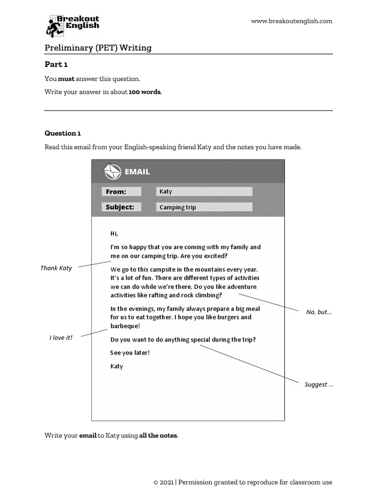 Preliminary PET Writing Sample Paper A | PDF