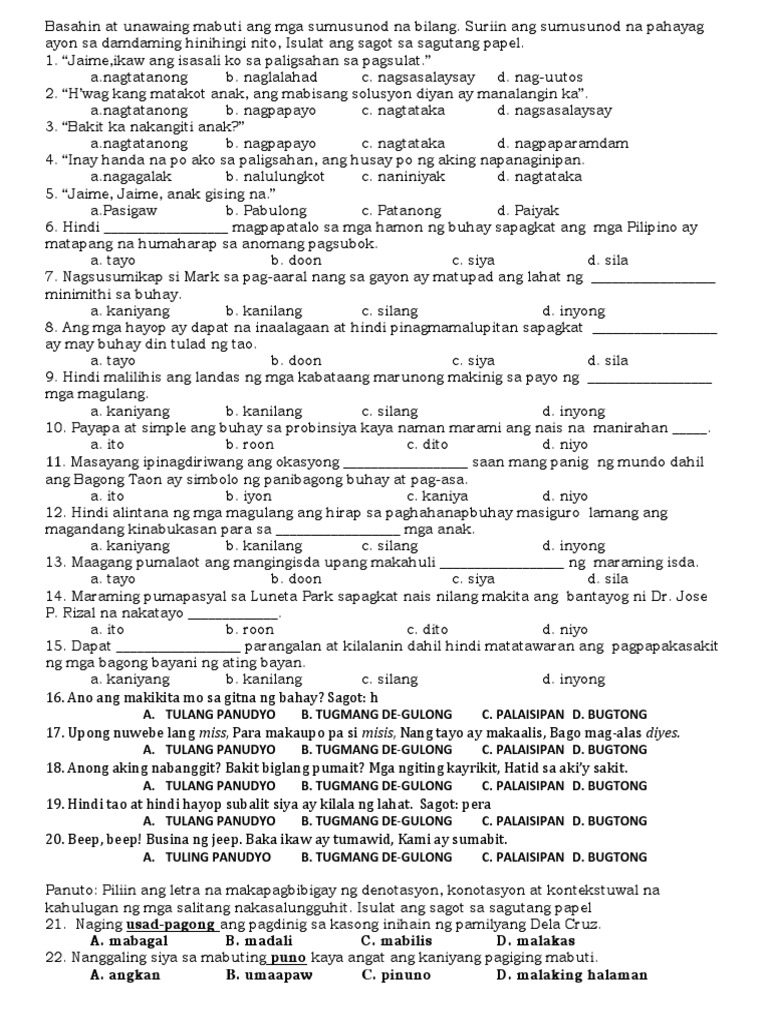3rd Quarter 1st SUMMATIVE Filipino | PDF