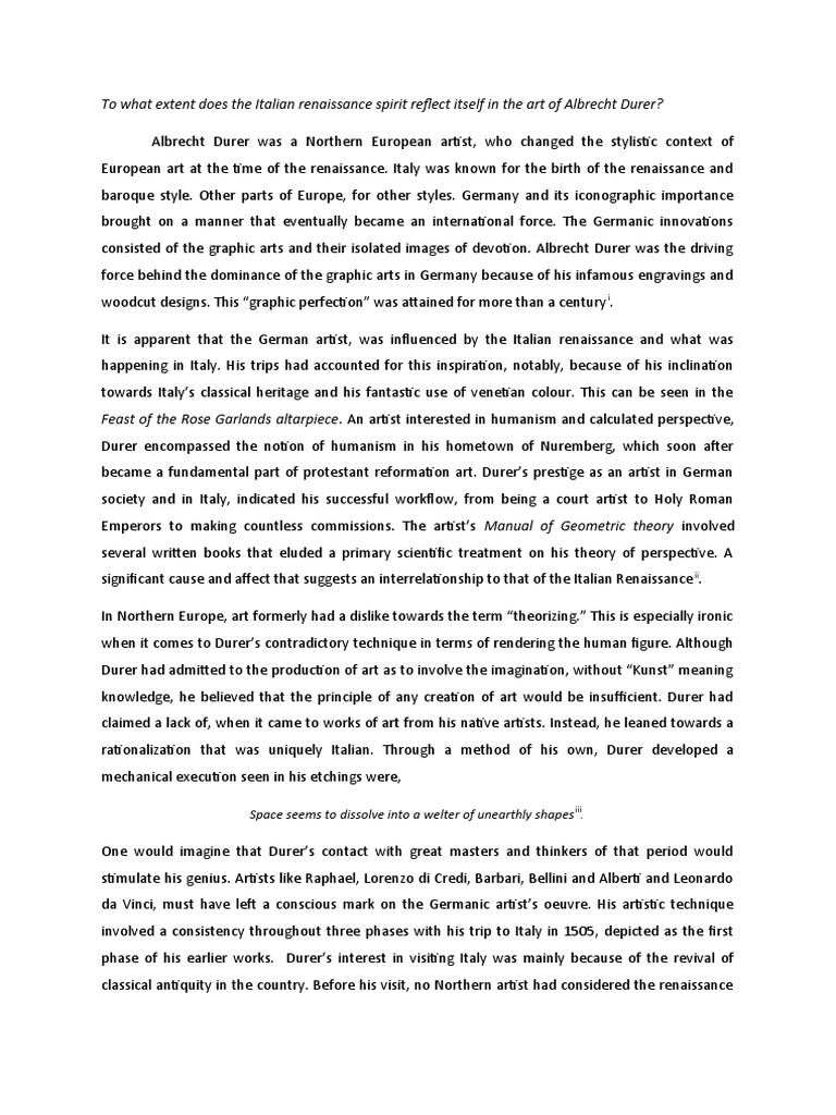 Durer's Renaissance Influence in Art | PDF | Albrecht Dürer