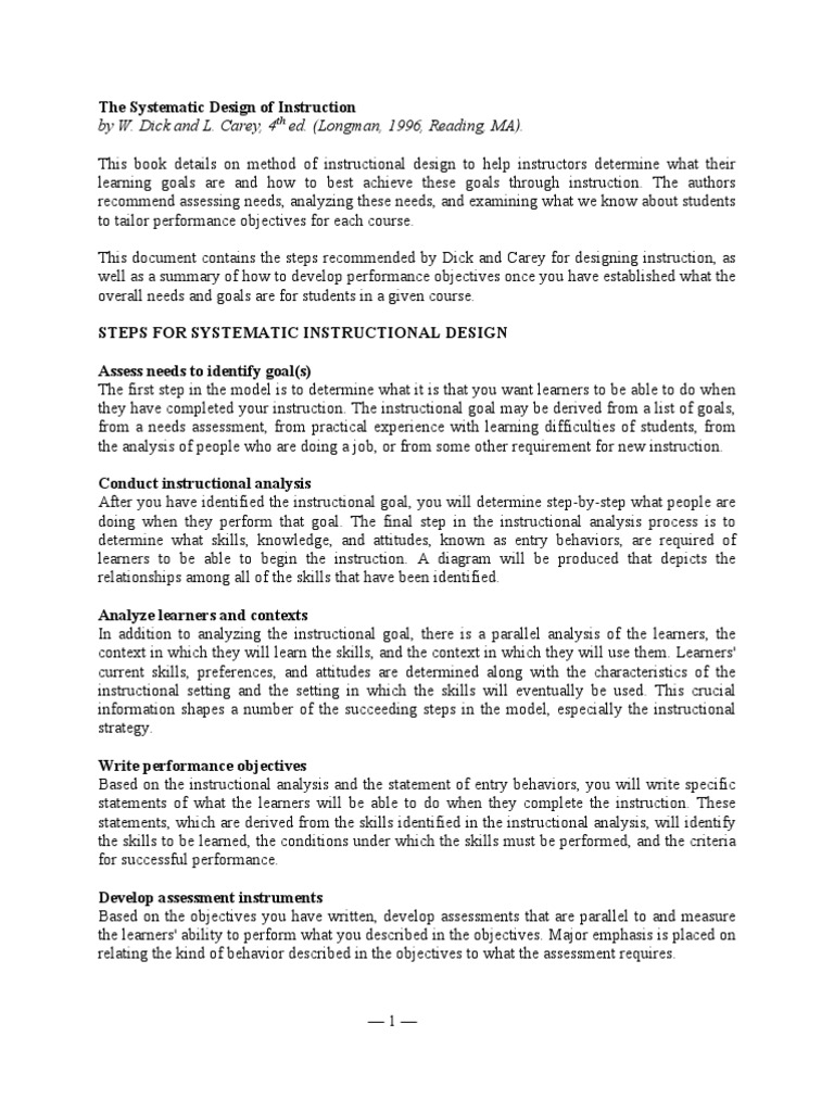 Systematic Design of Instruction | PDF | Instructional Design | Learning