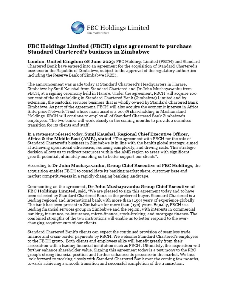 FBC Holdings Limited (FBCH) Signs Agreement To Purchase Standard ...