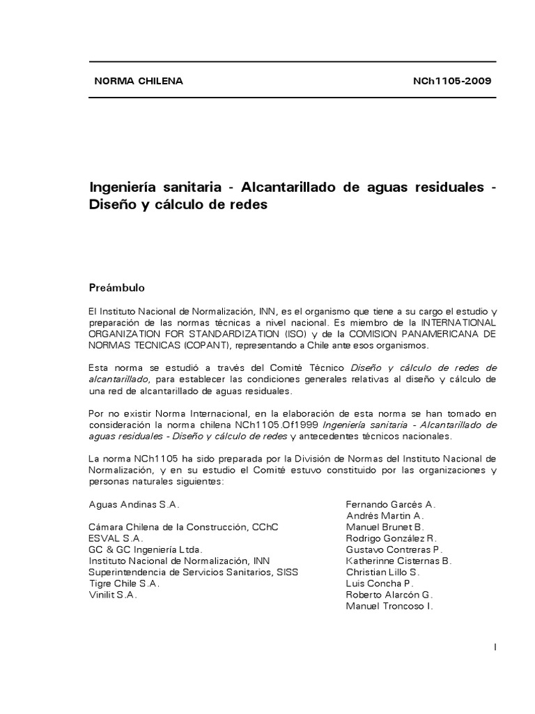 NCH 1105 2009 Ingenieria Sanitaria Alcan | Download Free PDF | Descarga (hidrología) | Aguas ...