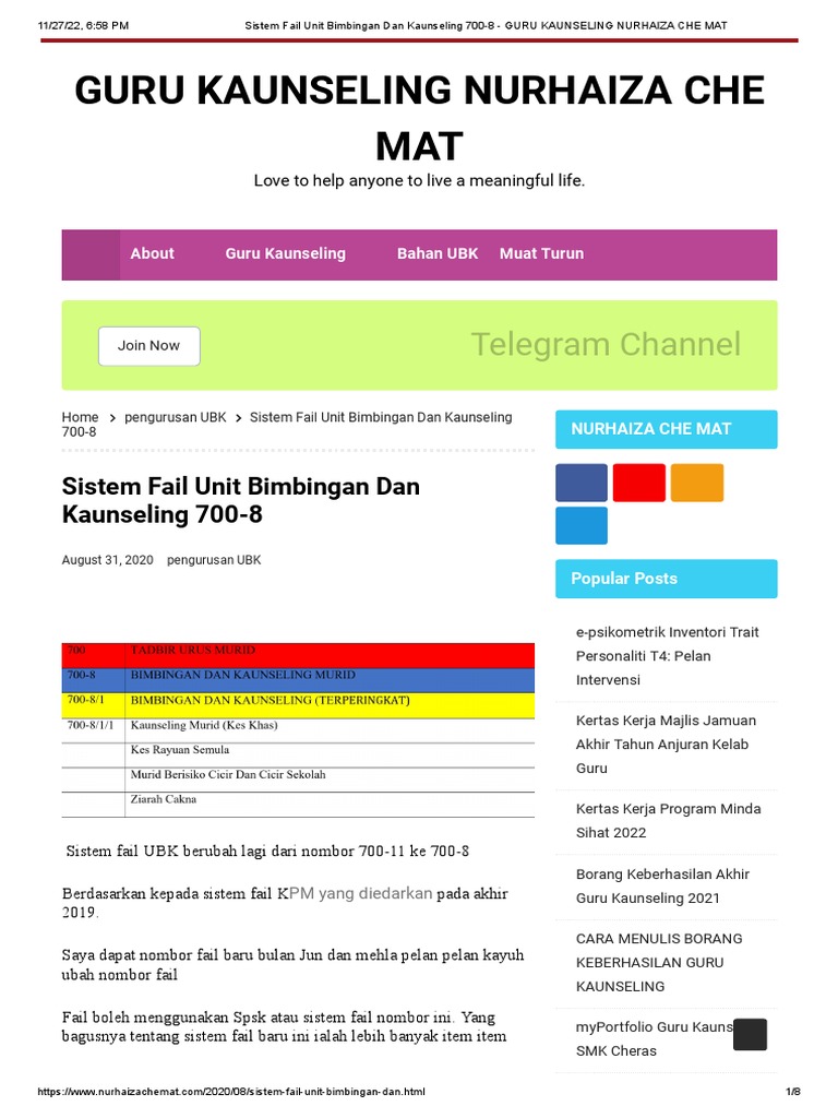 Sistem Fail Unit Bimbingan Dan Kaunseling 700-8 - GURU KAUNSELING NURHAIZA CHE MAT | PDF