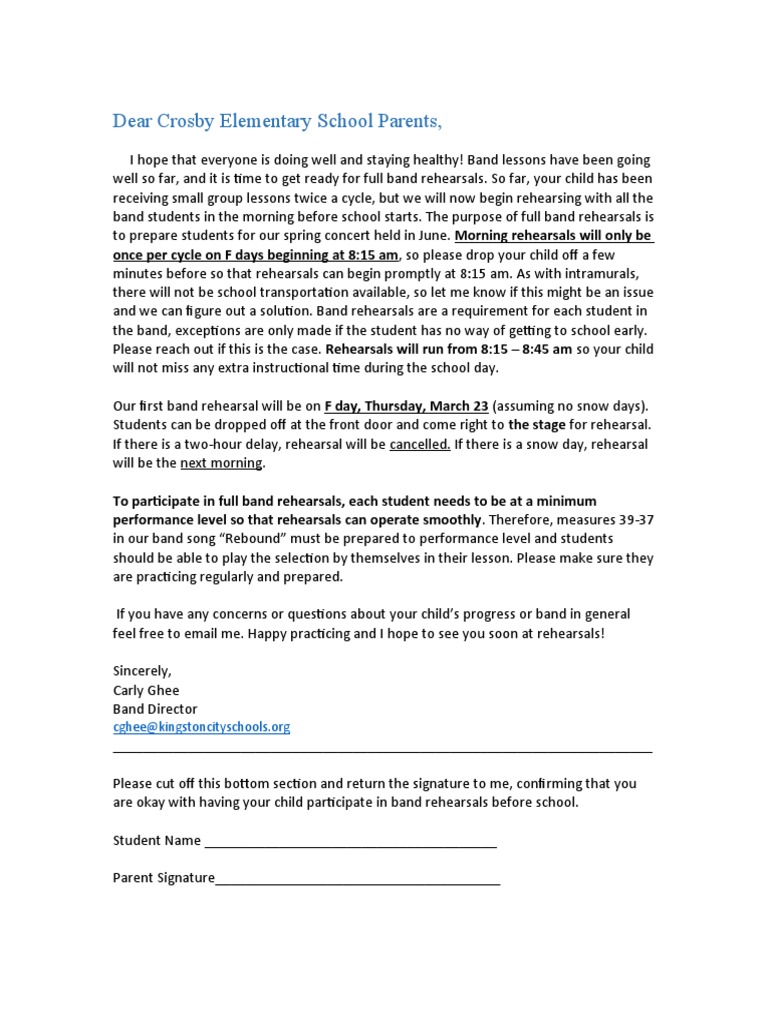 Morning Band Rehearsal Information | PDF | Language Arts & Discipline