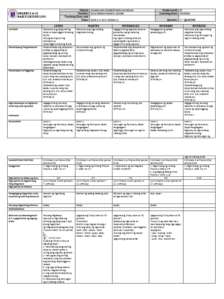 DLL Filipino 2 q1 w1 | PDF
