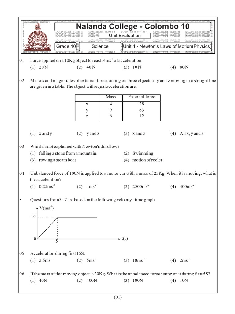 Grade 10 Science Unit 4 Eng | PDF | Acceleration | Force