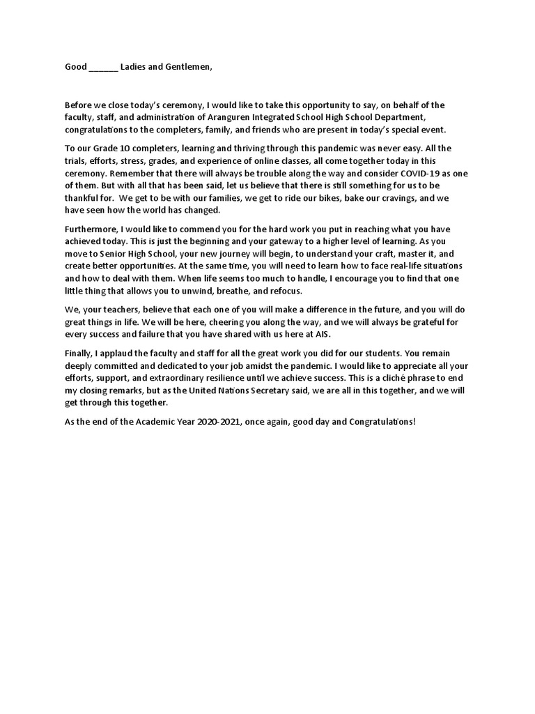 Graduation Closing Remarks 2021 | PDF | Career & Growth | Lifestyle