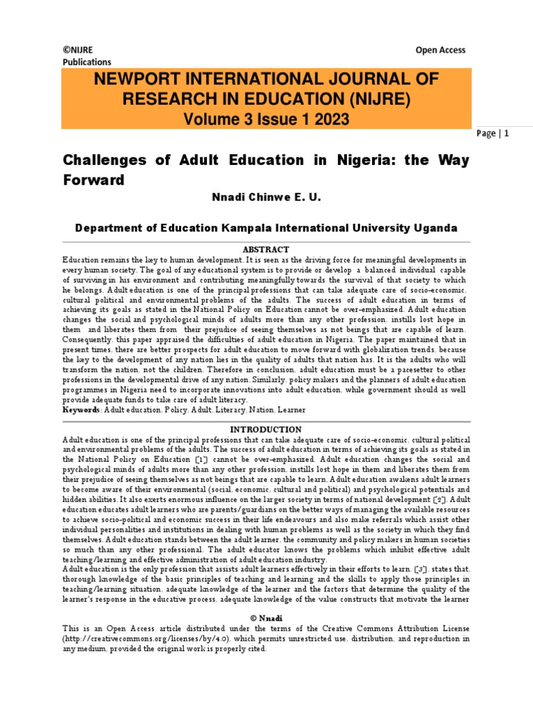 Challenges of Adult Education in Nigeria the Way Forward | PDF