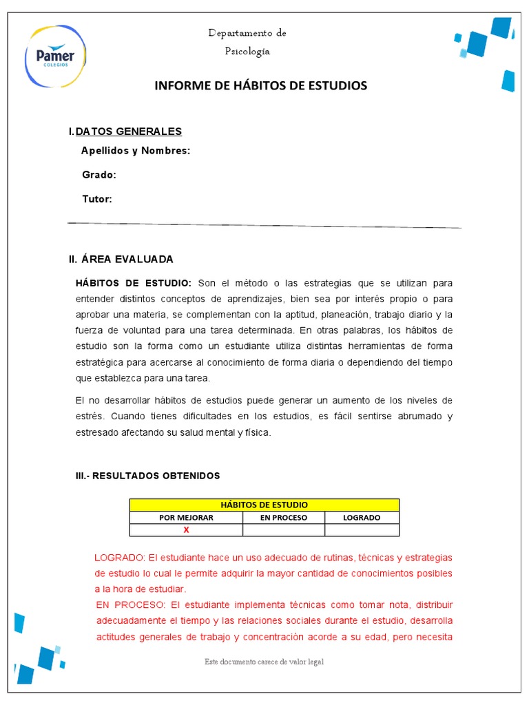 Plantilla - Hábitos de Estudio | PDF | Habilidades de estudio | Aprendizaje