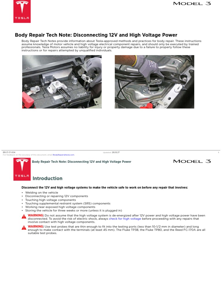 BR-17!17!004 Disconnecting 12V and High Voltage Power On Model 3 | PDF