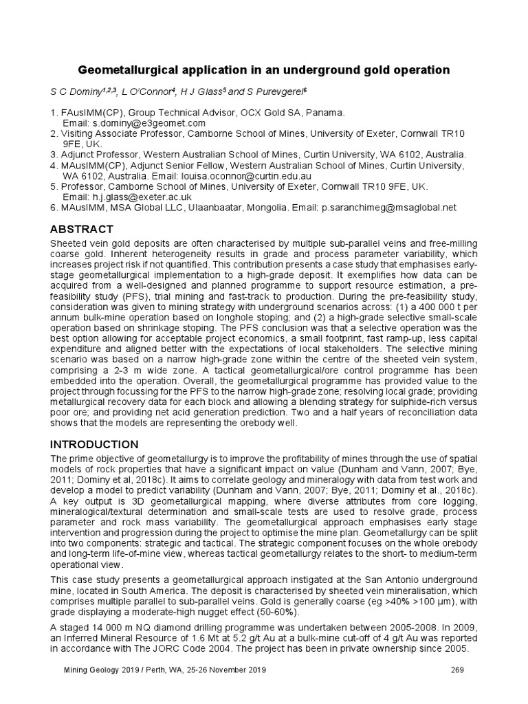 Geometallurgical Application in An Underground Gold Operation | PDF ...