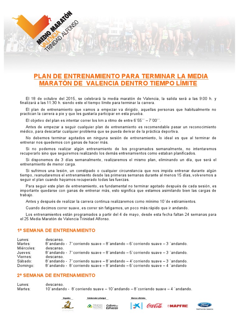 Plan Entrenamiento Media Maratón Valencia | PDF | Corriendo