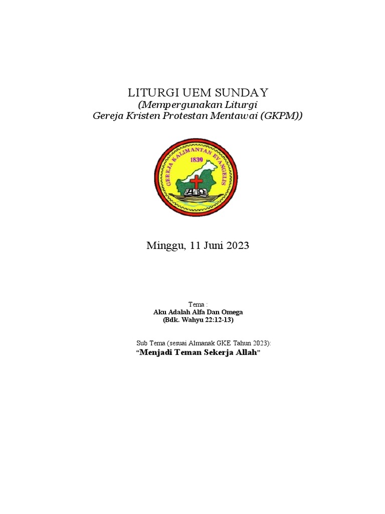 Liturgi Ibadah Minggu (UEM Sunday) | PDF
