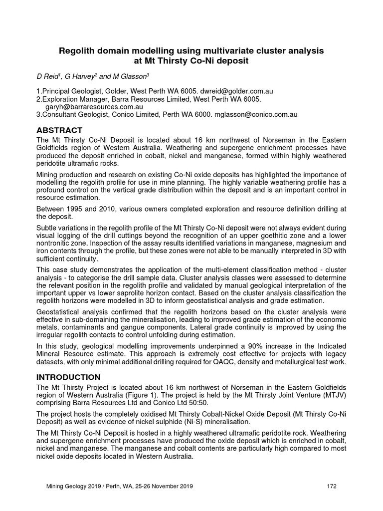 Regolith Domain Modelling Using Multivariate Cluster Analysis at MT Thirsty Co-Ni Deposit | PDF ...