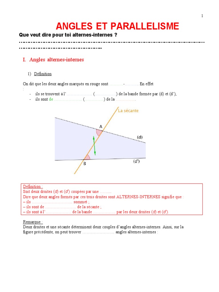 Angles Et Parallélisme 4e | PDF