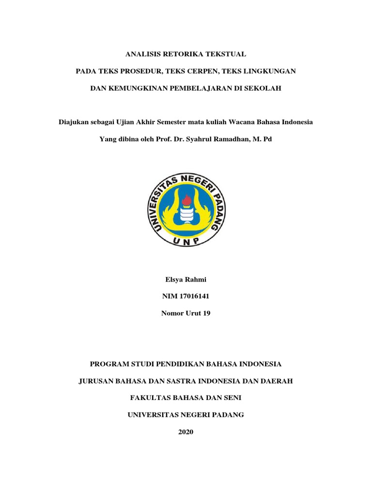 Analisis Retorika Tekstual Pada Teks Prosedur, Teks Cerpen, Dan Teks Lingkungan | PDF