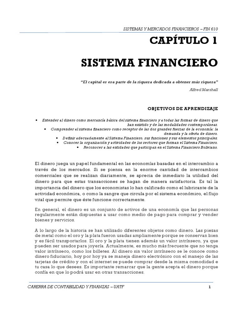 Texto de FIN 610 - Sistemas y Mercados Financieros | PDF | Sistema financiero | Dinero