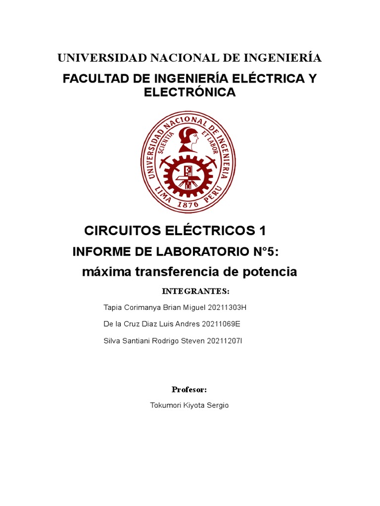 Informe Final (Labo 5) | PDF | Corriente eléctrica | Fuente de alimentación