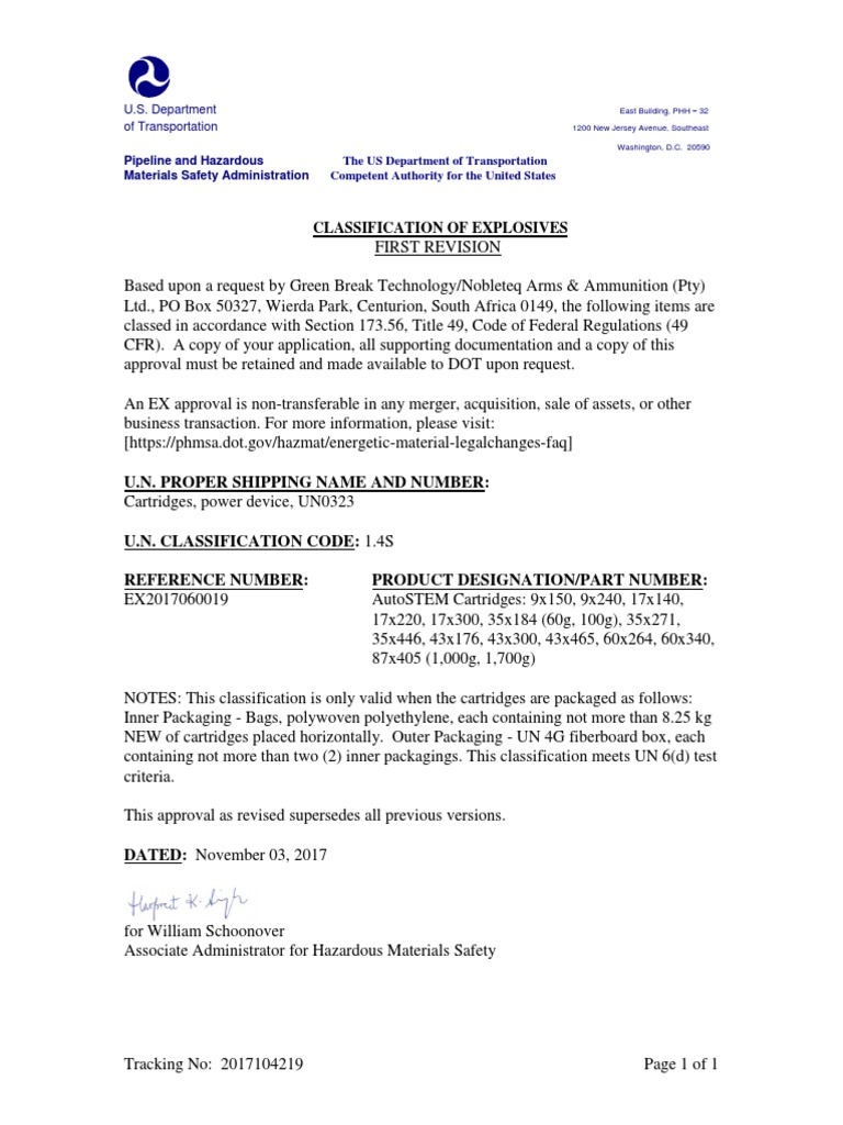 Explosive Classification Approval | PDF