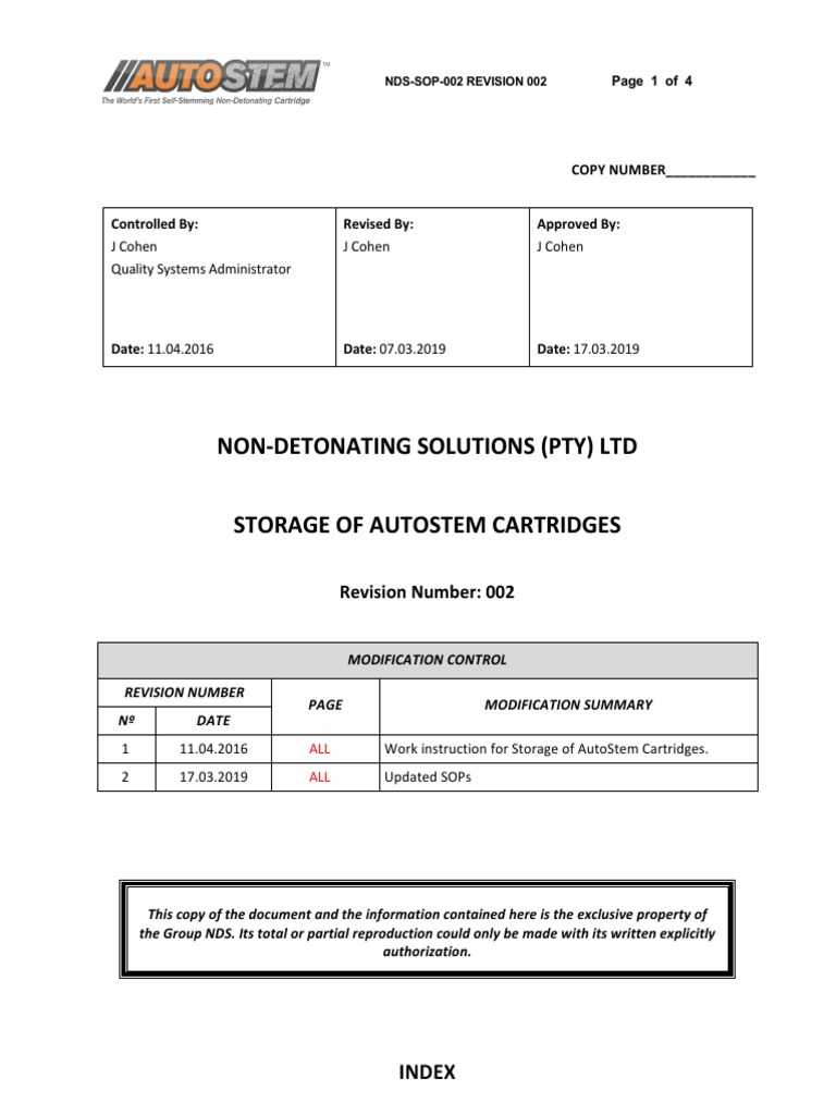 NDS-SOP-002 - Storage of AutoStem Cartridges | PDF