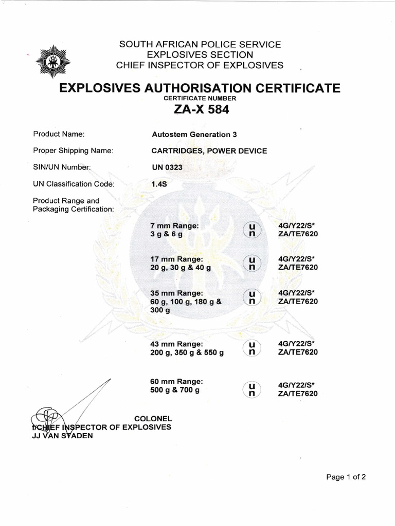 AutoStem Gen 3 - SA Approval - UN 0323 | PDF