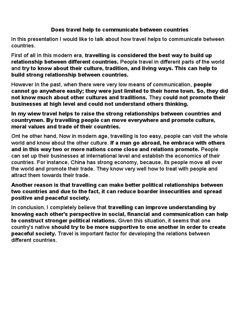 Does Travel Help To Communicate Between Countries | PDF