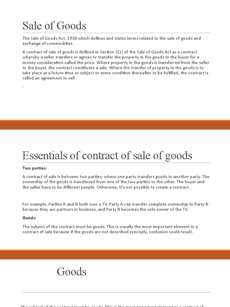 Contract of Sale of Goods | PDF | Sales | Common Law
