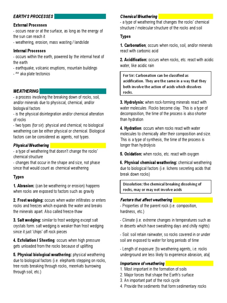 Earth Science S1Q2 Quiz 1 (Weathering+Erosion) Reviewer | PDF ...