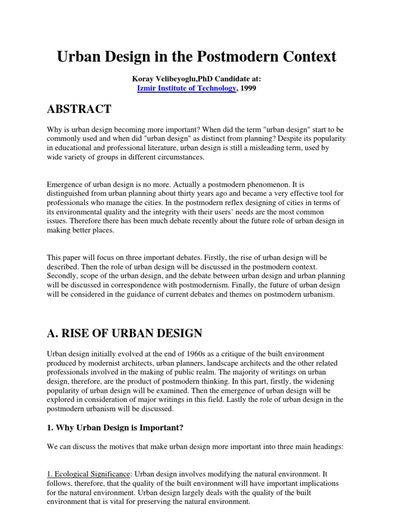 Postmodern Urban Design Insights | PDF | Urban Design | Postmodernism