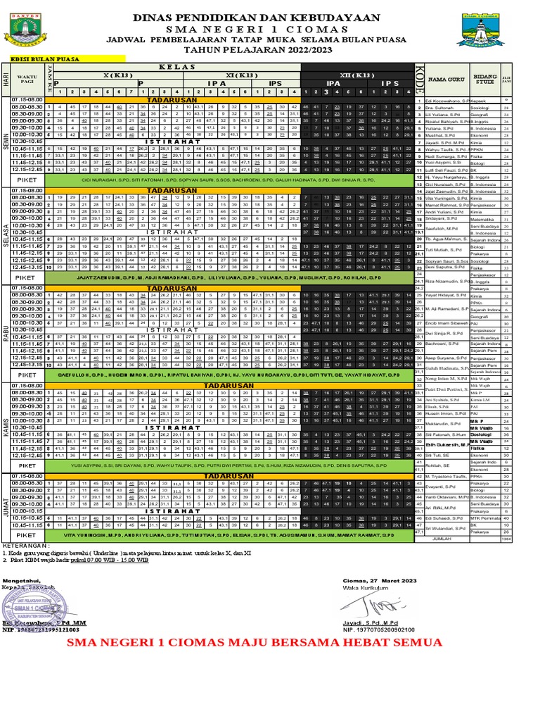 Jadwal KBM Bulan Puasa 2023 | PDF