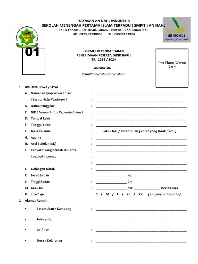 Bagi Formulir Pendaftaran Ppdb (1) | PDF