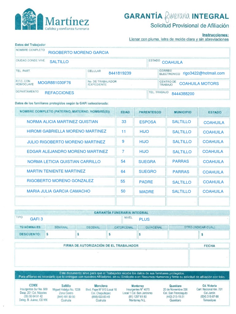 Formato Funeraria MTZ | PDF