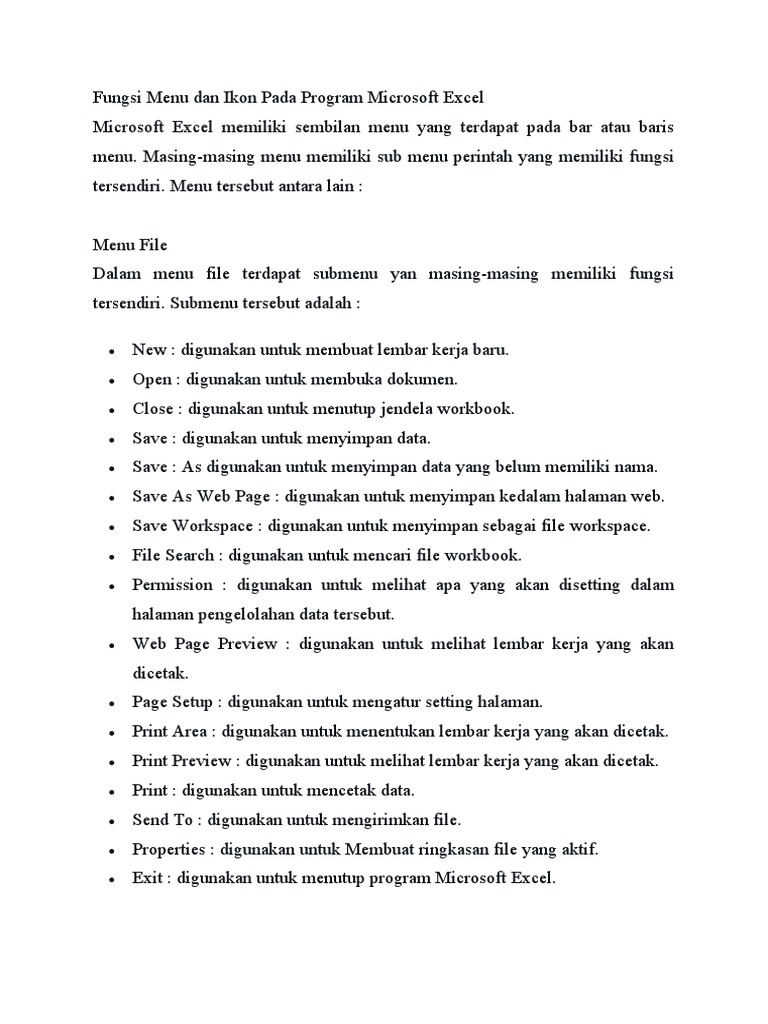 Fungsi Menu Dan Ikon Pada Program Microsoft Excel Pdf