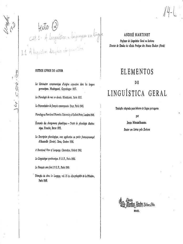 MARTINET, André. Elementos de Linguística Geral - Capítulo 1 | PDF