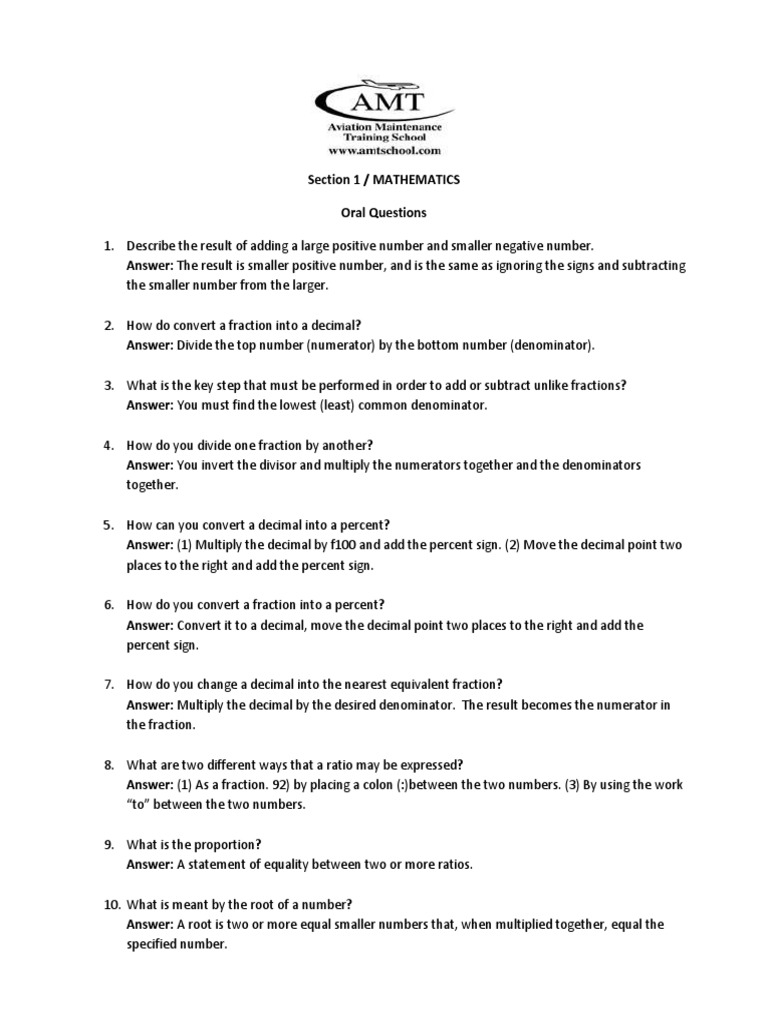AMT School General Oral Exam Questions | PDF | Internal Combustion ...