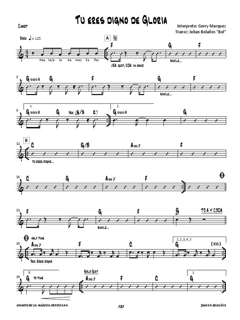 181 Tu Eres Digno de Gloria - Gerry Marquez Chart | PDF