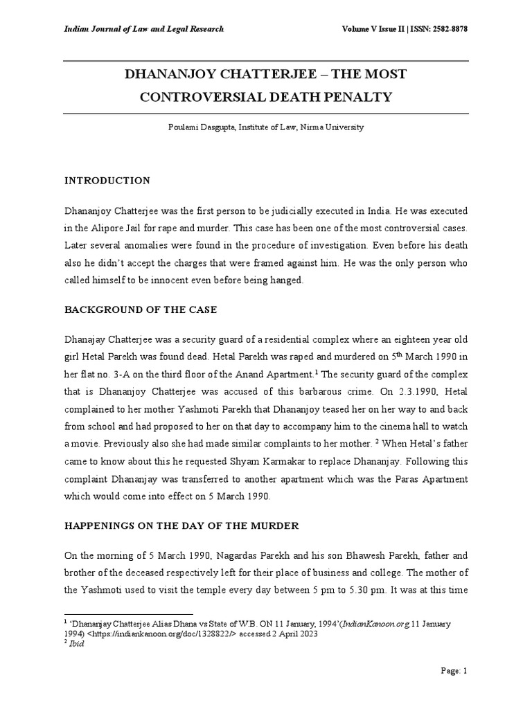 Dhananjoy Chatterjee-The Most Controversial Death - 230605 - 124912 | PDF