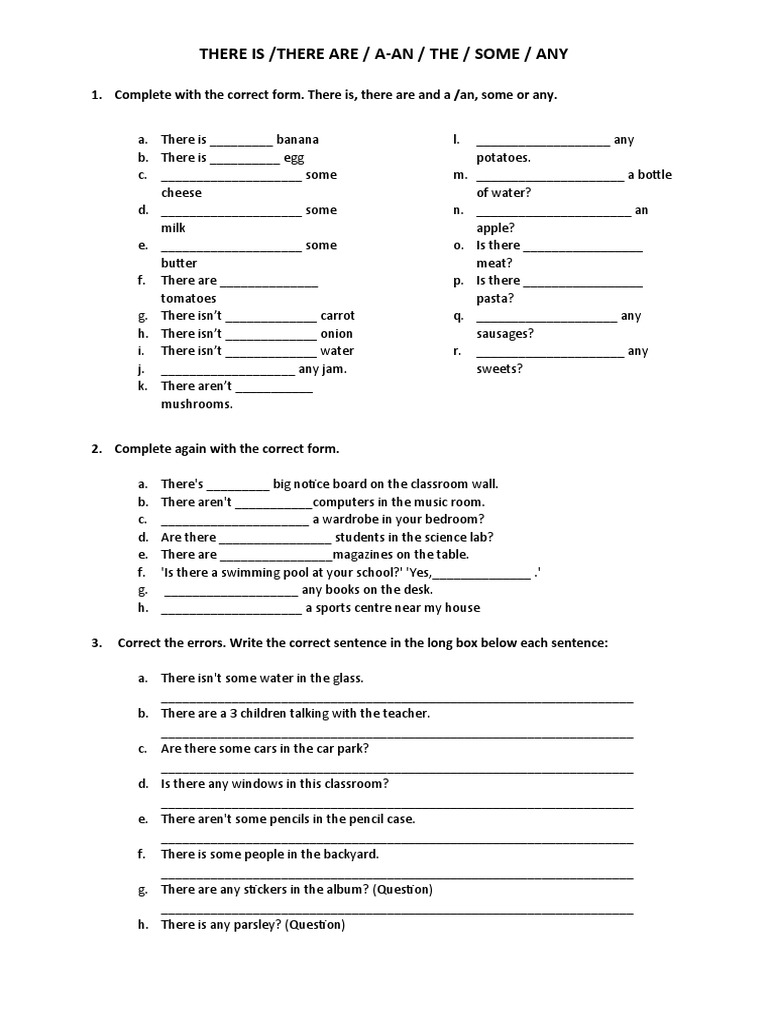 Grammar Exercises: There Is/Are & Articles | PDF | Classroom