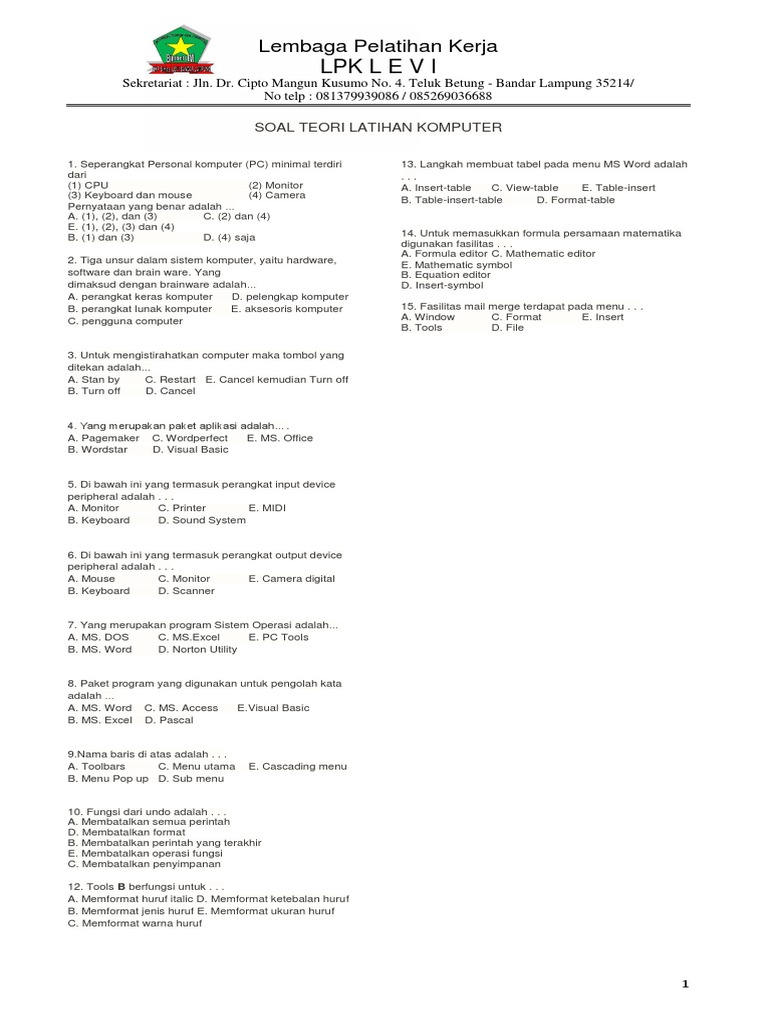 Soal Latihan Komputer | PDF