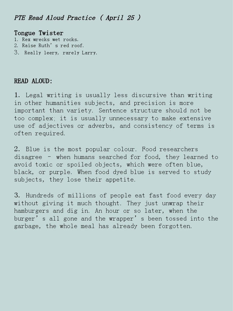 PTE Read Aloud Practice | PDF