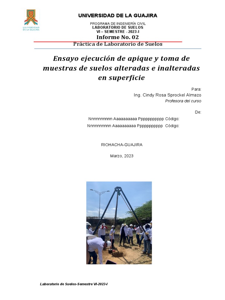 Ensayo Ejecución de Apique y Toma de Muestras de Suelos Alteradas e ...