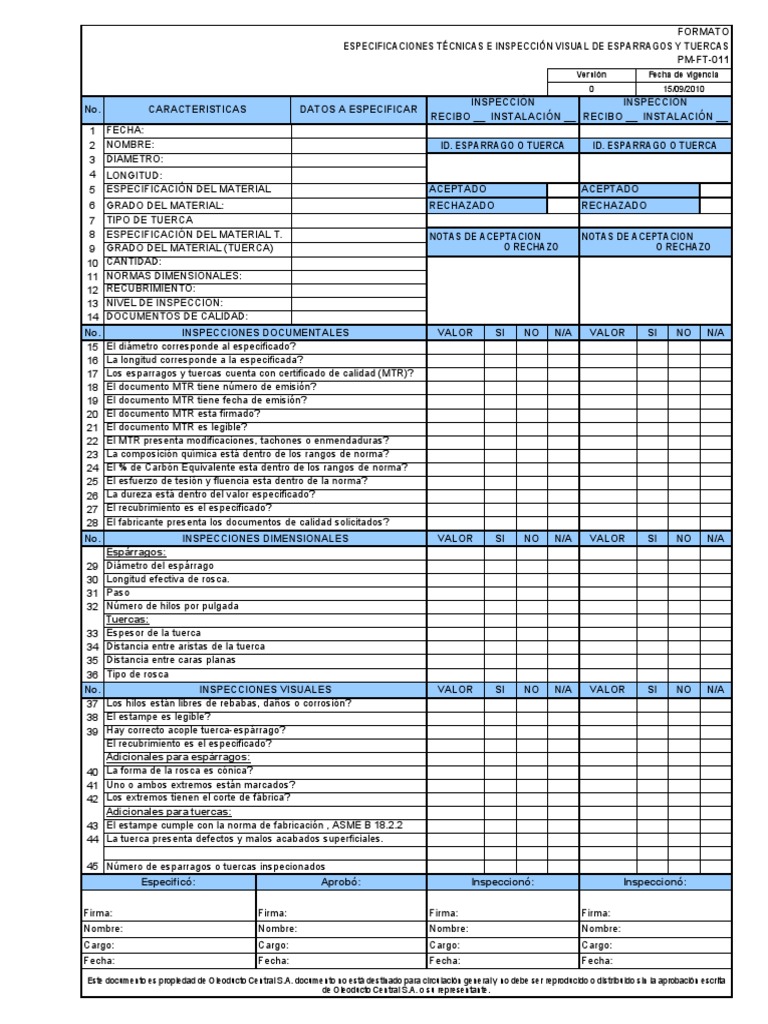 052 1237-PM-FT-011 Especificaciones T Cnicas e Inspecci N Visual de Esparragos y Tuercas 22-12 ...